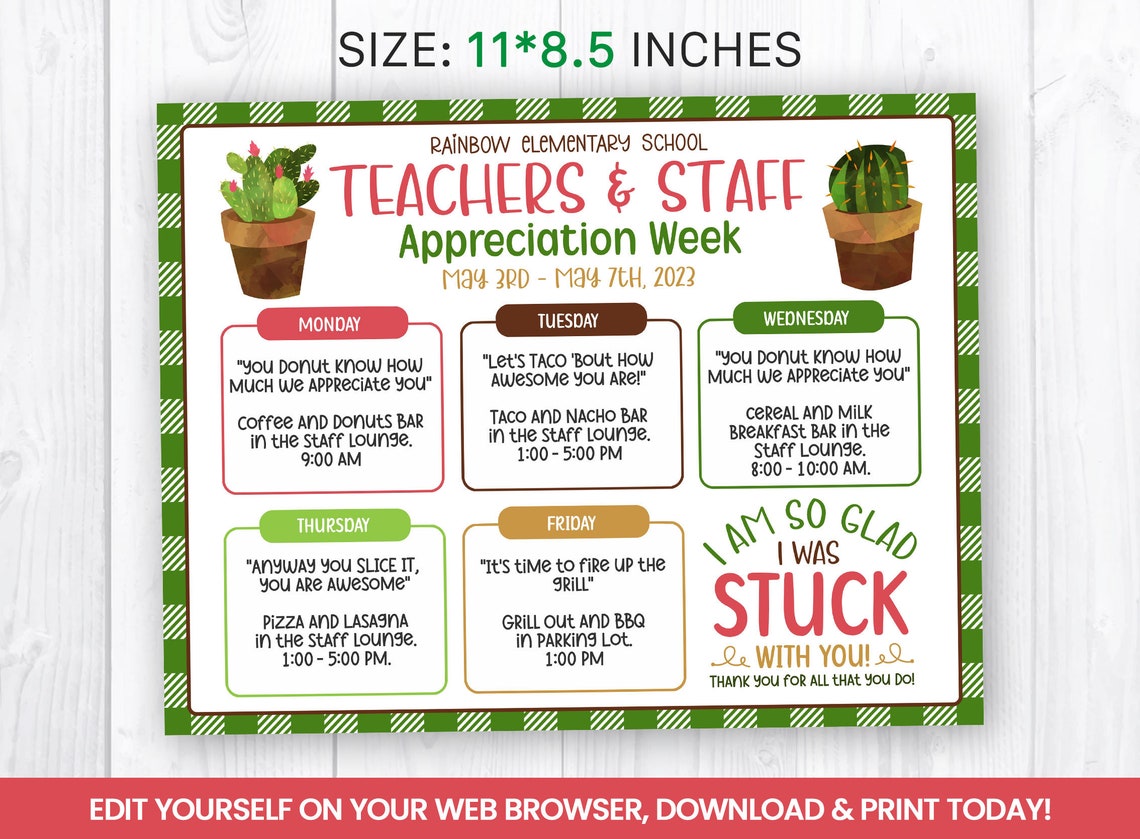 EDITABLE Watercolor Cactus Teacher & Staff Appreciation Flyer - Etsy
