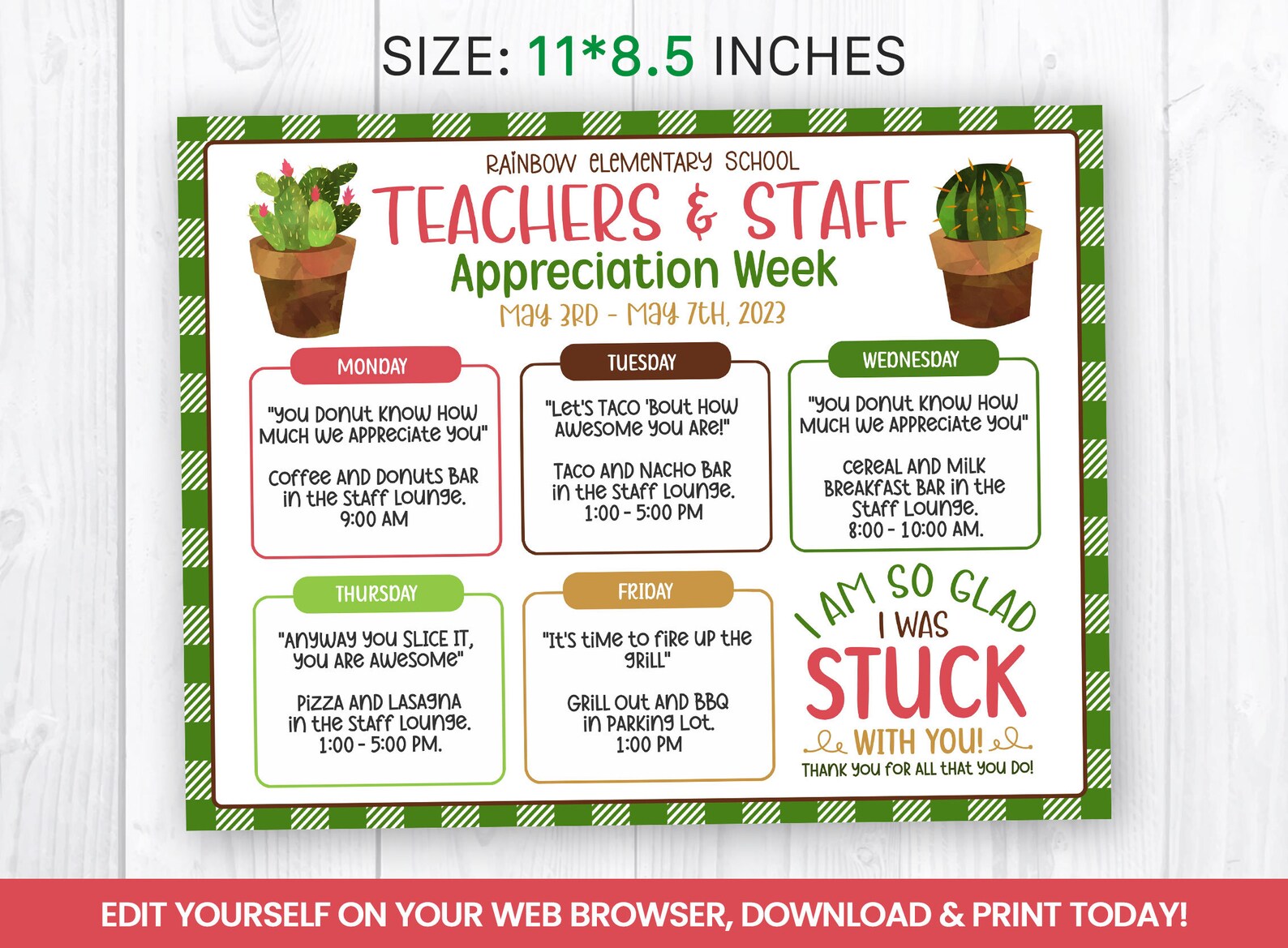 EDITABLE Watercolor Cactus Teacher & Staff Appreciation Flyer - Etsy