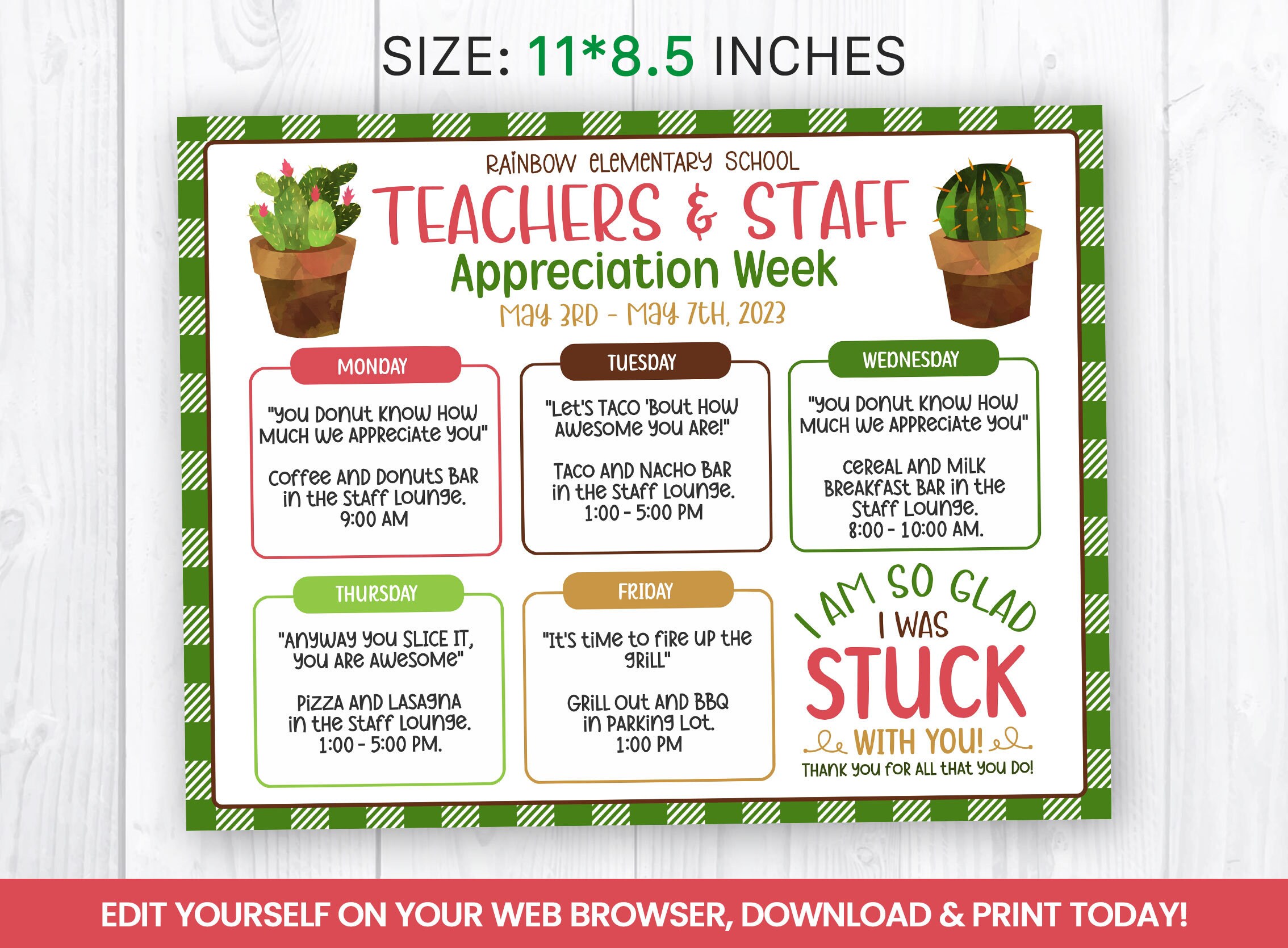 EDITABLE Watercolor Cactus Teacher & Staff Appreciation Flyer - Etsy