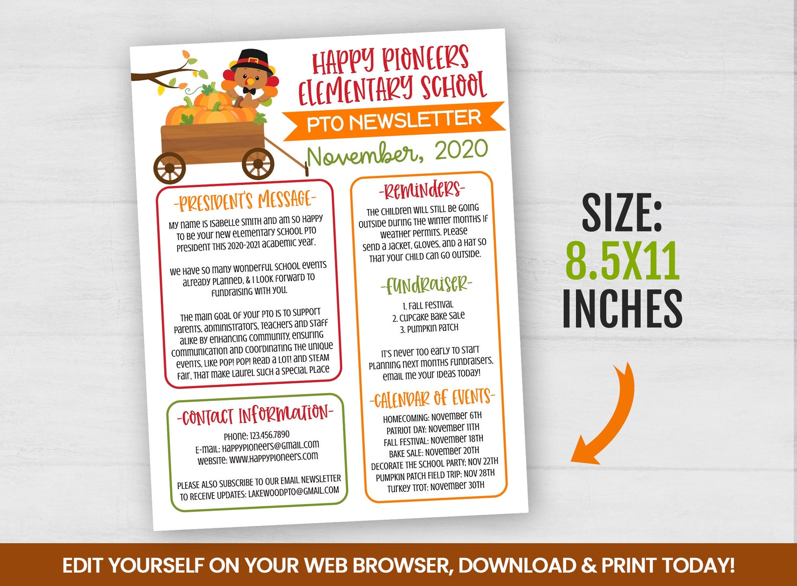 EDITABLE School Pto Pta Fall Newsletter November Meeting - Etsy