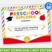 Printable Preschool Graduation Diploma, End of School Certificate, PDF ...