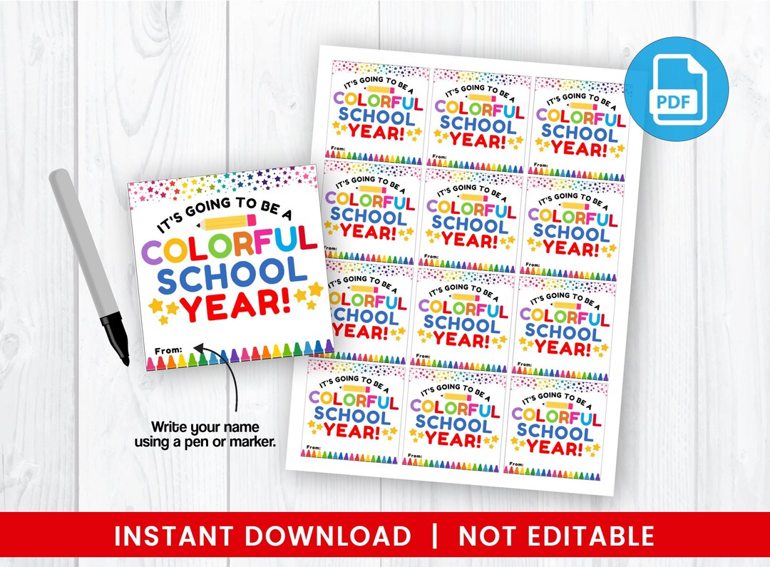 Back to School Gift Tags A Colorful School Year Printable PDF Instant ...