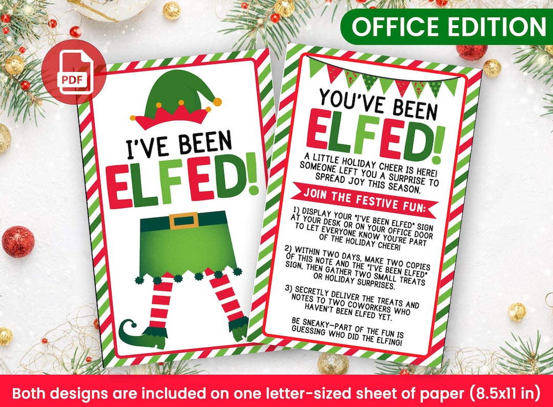 You've Been ELFED Printable Sign Office Christmas Game Holiday Favor ...