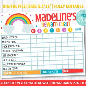 EDITABLE Rainbow Reward Chart, Bright Colors Routine Chart, Self ...