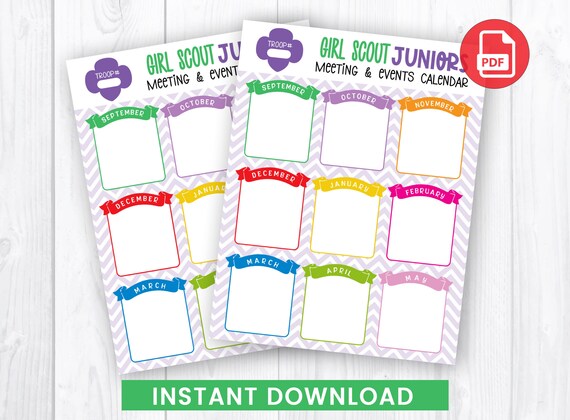 Girl Scout Juniors Yearly Calendar, Meeting and Events Planner Sheet ...