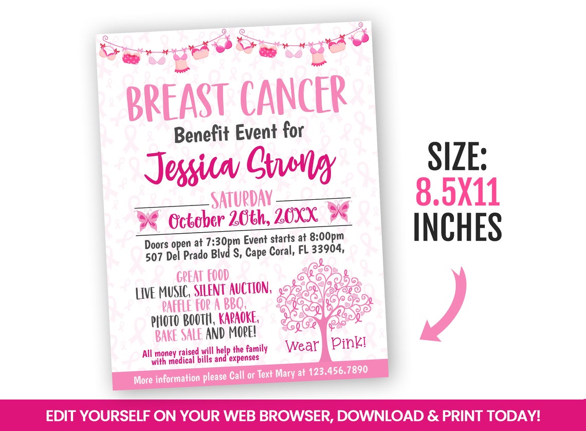 EDITABLE Breast Cancer Fundraiser Event Flyer Cancer Benefit - Etsy