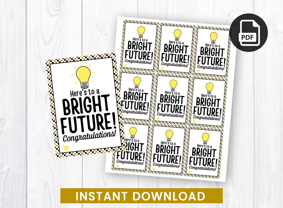 Graduation Printable Gift Tag, Light Bulb Tags, Gold and Black Cards ...