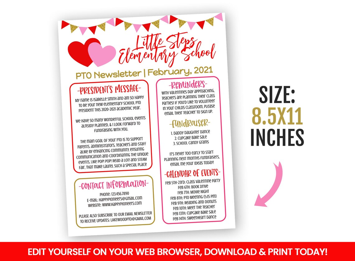 EDITABLE School Pto Pta Valentine Newsletter February - Etsy