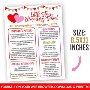 EDITABLE School Pto Pta Valentine Newsletter, February Meeting, Hearts ...