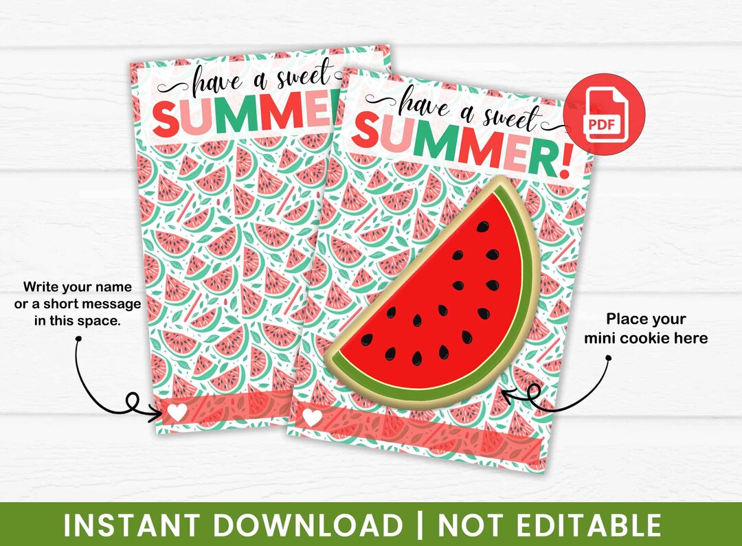 Watermelon Cookie Card Holder: Printable Summer Treats, 3.5x5 Inches ...