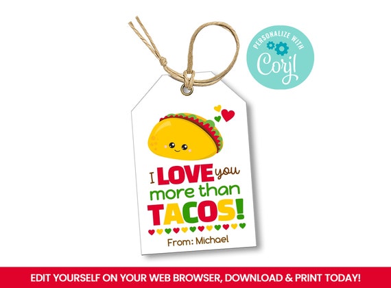 EDITABLE Tacos gift tags, Mexican Taco, Fiesta Treat Tags ideas ...