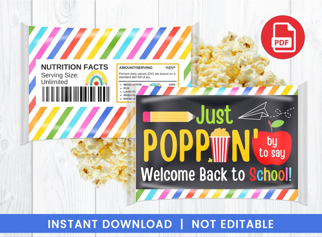 Welcome Back to School Microwave Popcorn Wrapper Design, Colorful ...