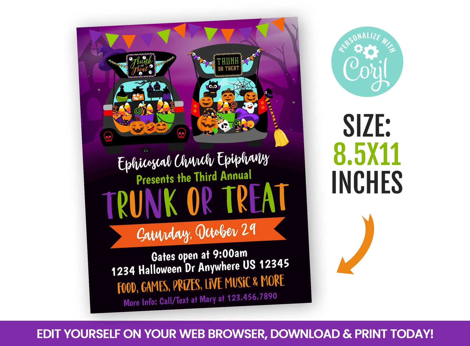 EDITABLE Halloween Trunk or Treat Flyer Template 8.5x11 - Etsy
