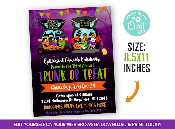 EDITABLE Halloween Trunk or Treat Flyer Template 8.5x11 - Etsy