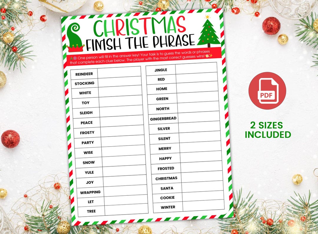 Christmas Finish the Phrase Fun Printable Holiday Game for All Ages ...