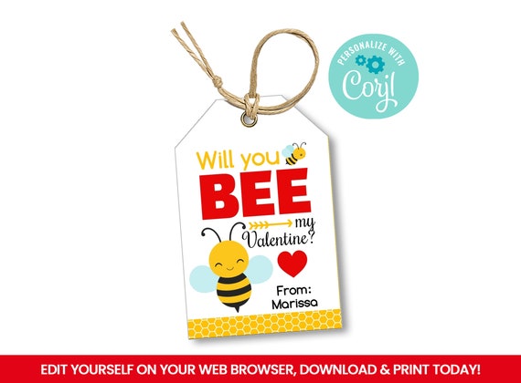 EDITABLE Honey Bee gift tags, Honey Comb treat tags ideas, Valentine ...