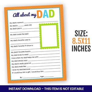 All About My Dad Printable Father's Day Questionnaire - Etsy