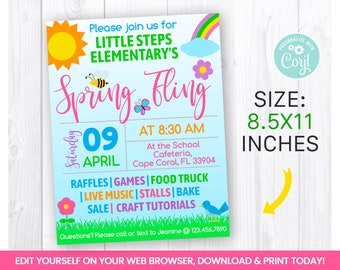 EDITABLE Spring Festival Fundraiser Event Flyer, Sun, Sunflower, Bee ...