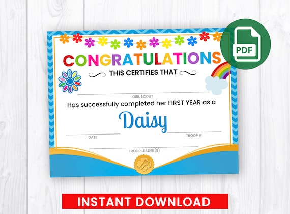 First Year of DAISIES Completion Certificate, Daisy Investiture ...
