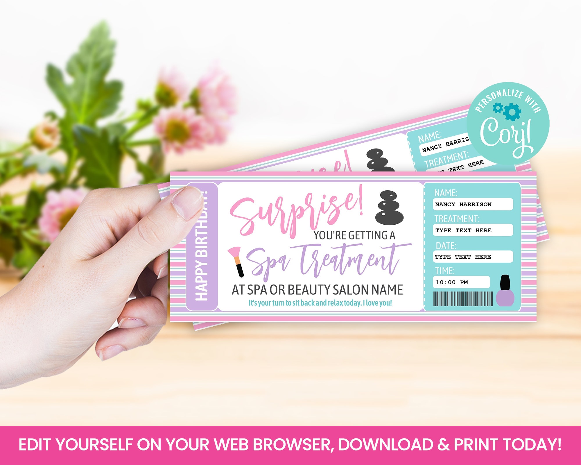 EDITABLE Spa Day Surprise Ticket Happy Birthday Self Editing - Etsy UK