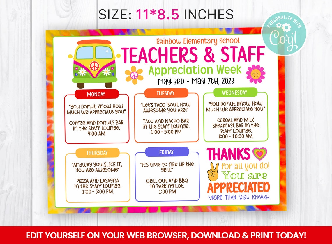EDITABLE Groovy Hippie Teacher & Staff Appreciation Flyer - Etsy