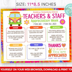 EDITABLE Groovy Hippie Teacher & Staff Appreciation Flyer, Back to ...