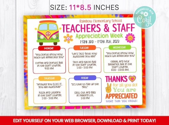 EDITABLE Groovy Hippie Teacher & Staff Appreciation Flyer, Smiley Face ...