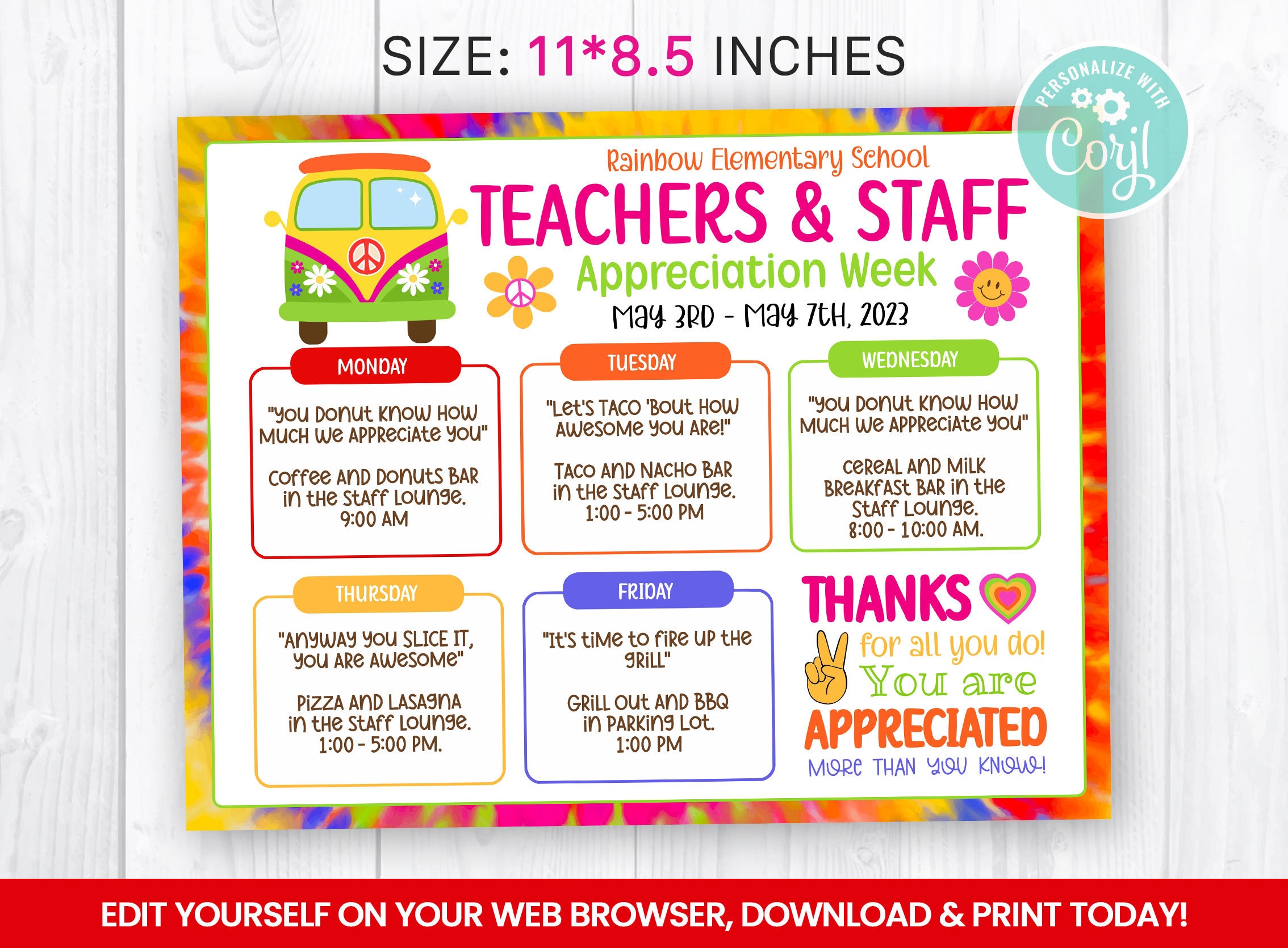 EDITABLE Groovy Hippie Teacher & Staff Appreciation Flyer - Etsy