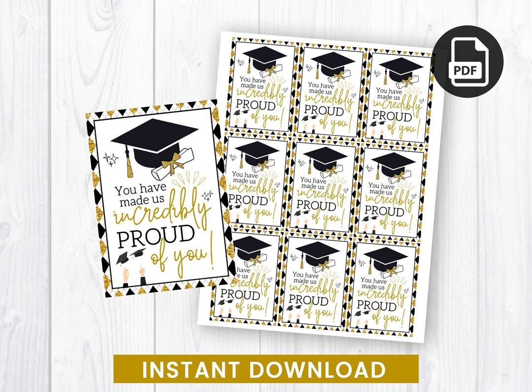 Graduation Thank You Gift Tag, Graduation Cap, Proud of You Tags, Gold ...