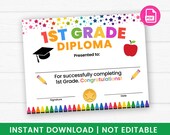 Printable 1st Grade Graduation Diploma End of School - Etsy
