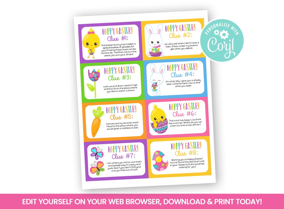 EDITABLE Easter Bunny Scavenger Hunt Game Clue Cards for Kis | Etsy