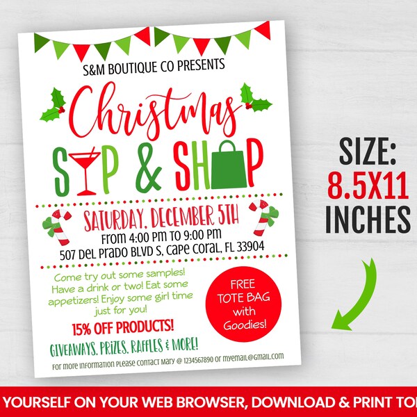 Sip and Shop Invitation Template - Etsy