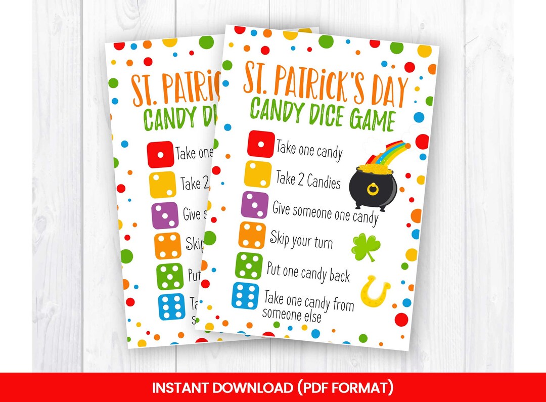 Saint Patrick's Day Dice Game Printable, Candy Exchange Dice Game for ...