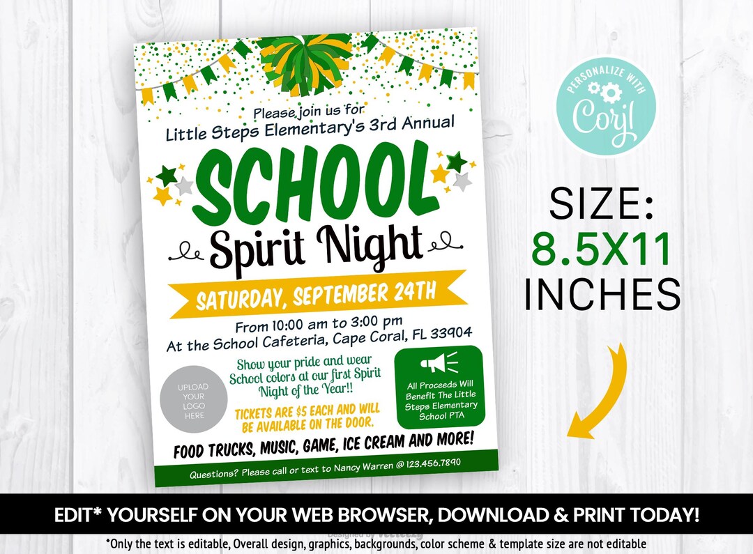 EDITABLE School Spirit Party Flyer Template, Sports, Charity Non Profit ...