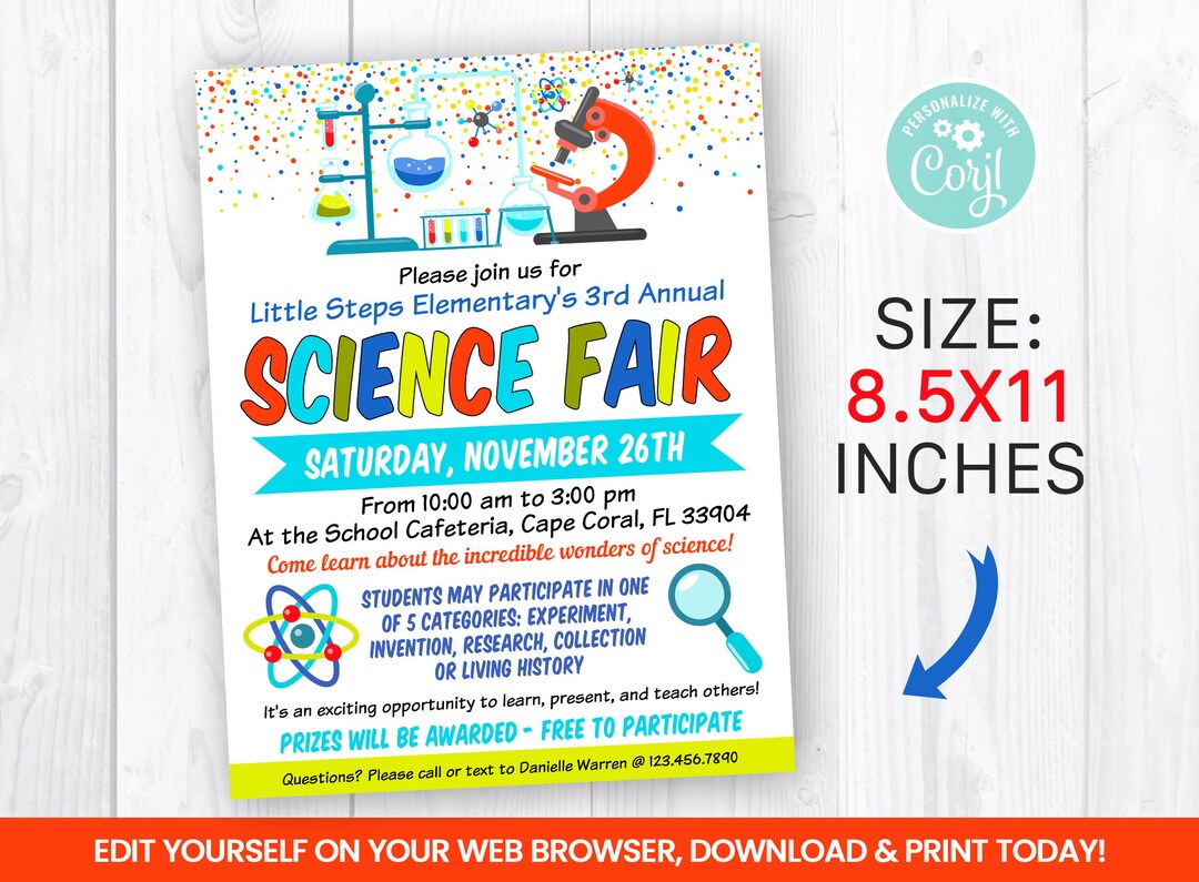EDITABLE Science Fair Festival Flyer Template, Charity Non Profit Event ...