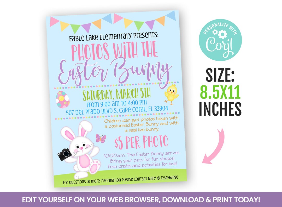 EDITABLE Photos With the Easter Bunny Flyer Template, Picture Easter ...