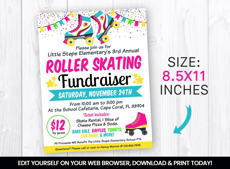 EDITABLE Skate Rolling Fundraiser Flyer Template Charity Non - Etsy