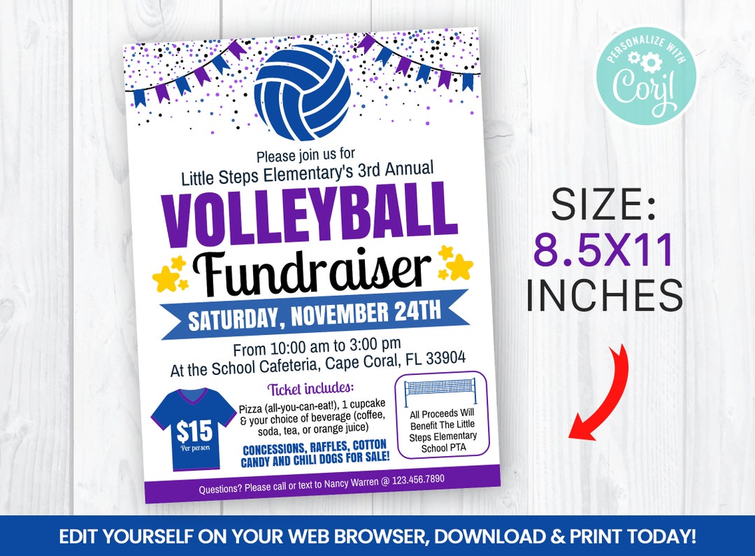 EDITABLE Volleyball Fundraiser Flyer Template, Charity Non Profit Event ...