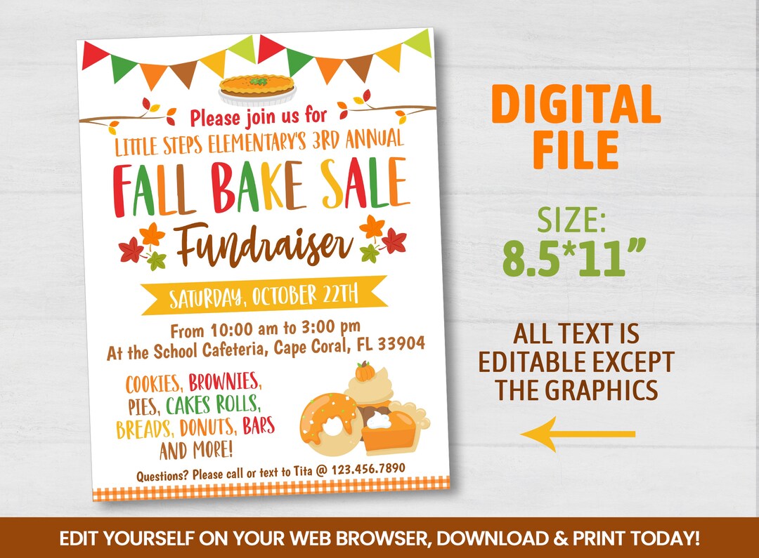 EDITABLE Fall Bake Sale Flyer Template, Decorating Cupcakes, Cakes ...