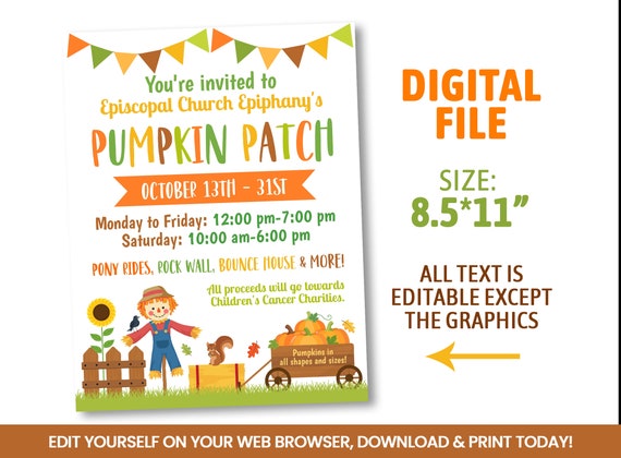 EDITABLE Fall Pumpkin Patch Flyer Template, Fall Festival Poster, Self ...