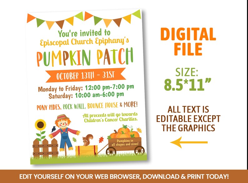 EDITABLE Fall Pumpkin Patch Flyer Template Fall Festival - Etsy