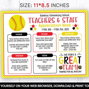 EDITABLE Softball Teacher Staff Appreciation Flyer, Sports Itinerary ...