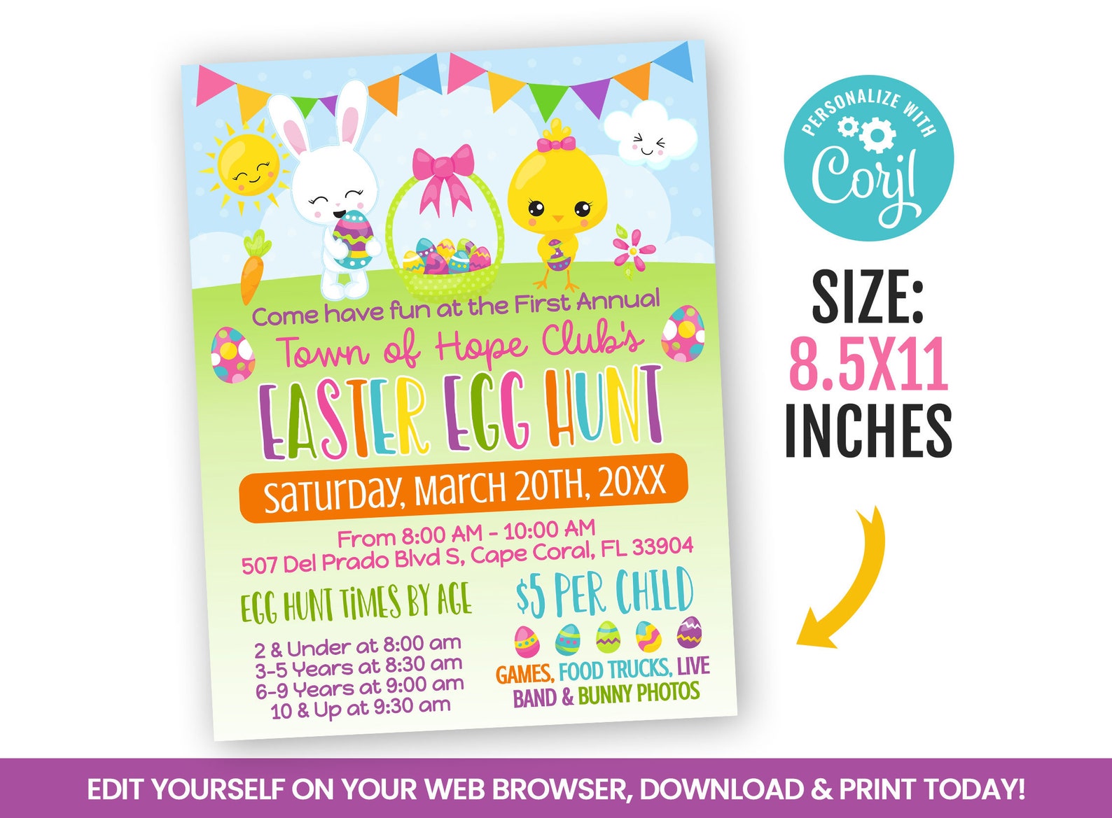 EDITABLE Easter Egg Hunt Flyer Template Happy Easter Charity - Etsy