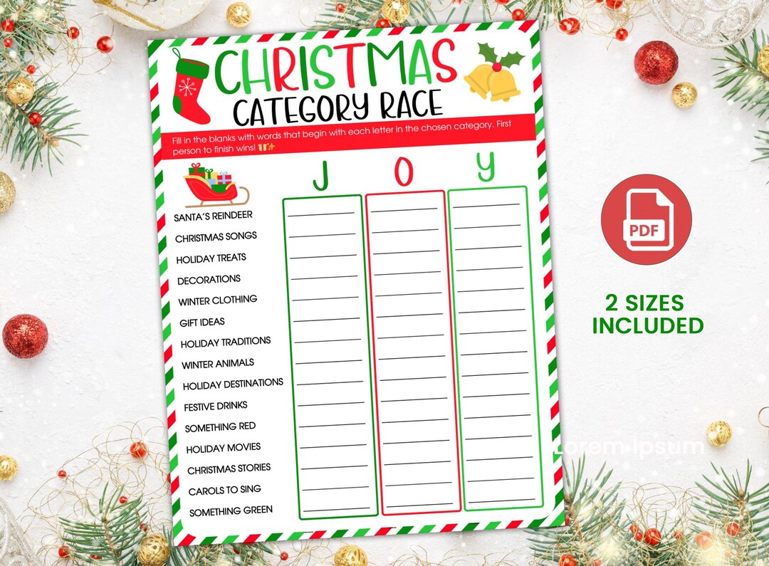 Christmas Category Race Fun Printable Word Game for Kids & Adults ...