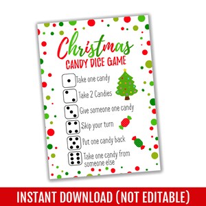 Christmas Candy Dice Game Printable Kids Activity Holiday - Etsy