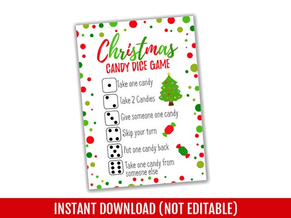Christmas Candy Dice Game Printable, Kids Activity, Holiday Gift ...