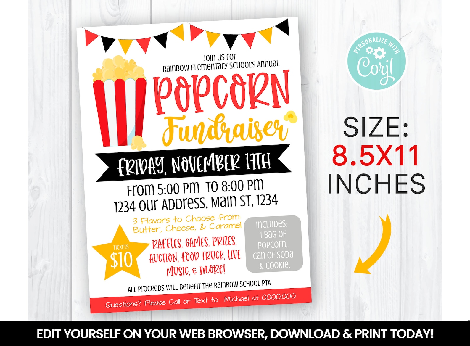 EDITABLE Popcorn Fundraiser Flyer Template Charity Non Profit - Etsy