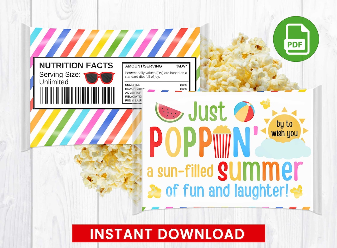 Summer Printable Microwave Popcorn Wrapper, End of Year, Watermelon ...