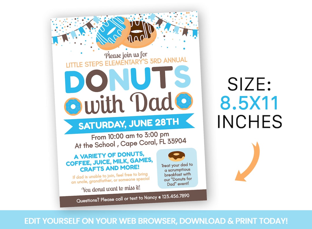 EDITABLE Donuts With Dad Flyer Template, Father's Day Breakfast ...