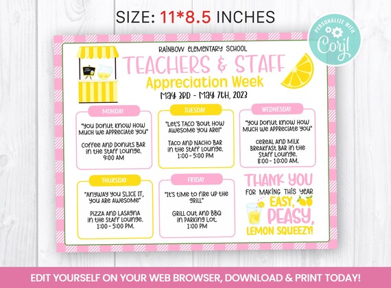 EDITABLE Lemonade Teacher & Staff Appreciation Flyer, Lemon Juice ...